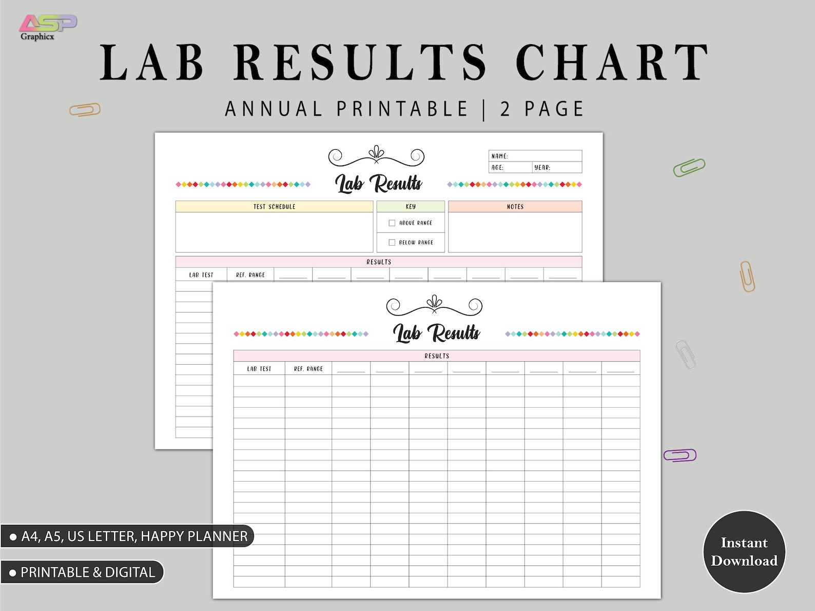 Medical Lab Test Results Chart | Printable Chart to Monitor Blood Test ...