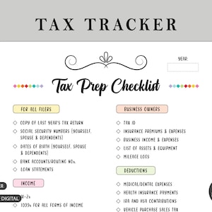 Tax Prep Checklist Tracker Printable | Tax Prep 2023 | Tax Tracker ...
