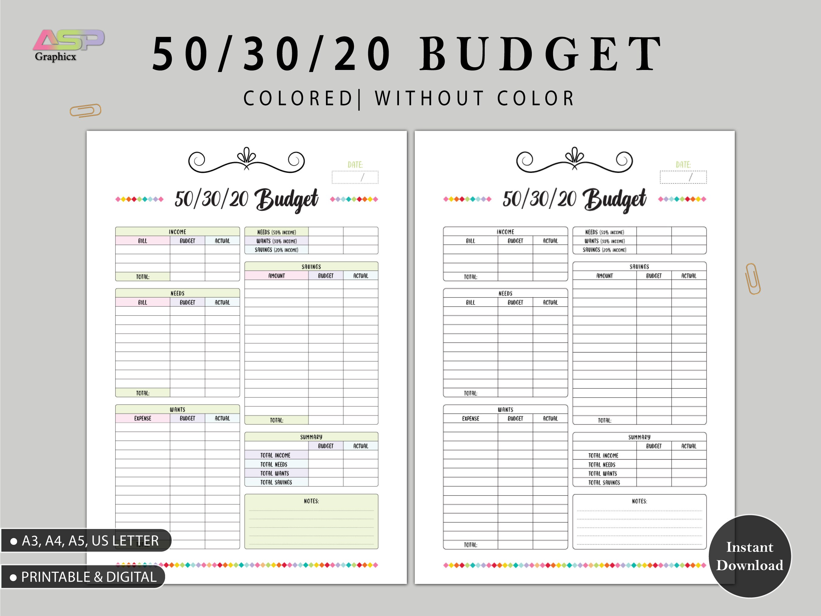 50/30/20 Budget Planner Template Monthly Budget Sheet - Etsy