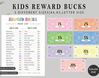 Editable Kids Reward Bucks Printable Mom Bucks, PDF Reward System for ...