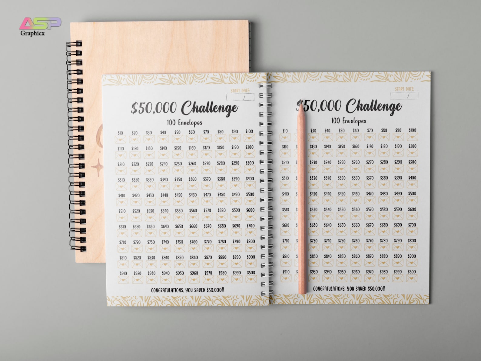 50K Savings Challenge Printable | 100 Envelope Tracker (digital ...