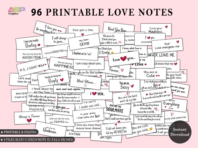 Printable Love Notes | Romantic Mini Cards for Husband | Couples Gift ...
