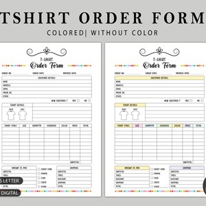 T-shirt Order Form Printable | Business Order Tracker (A3, A4, A5 ...