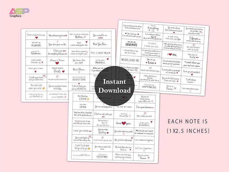 Printable Love Notes | Romantic Mini Cards for Husband | Couples Gift ...