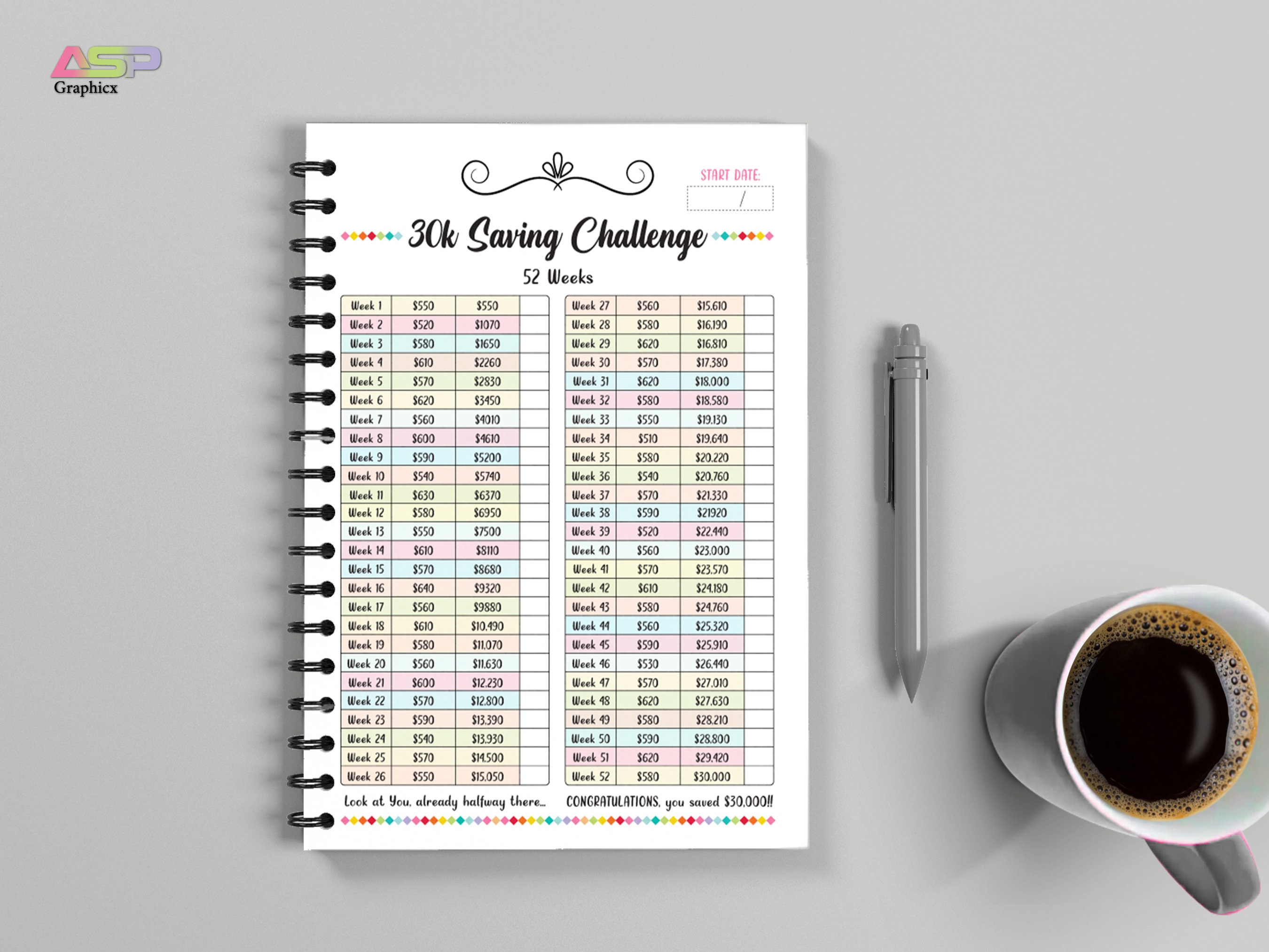 30K Money Saving Challenge PRINTABLE, 30000 in 52 Weeks | House Savings ...