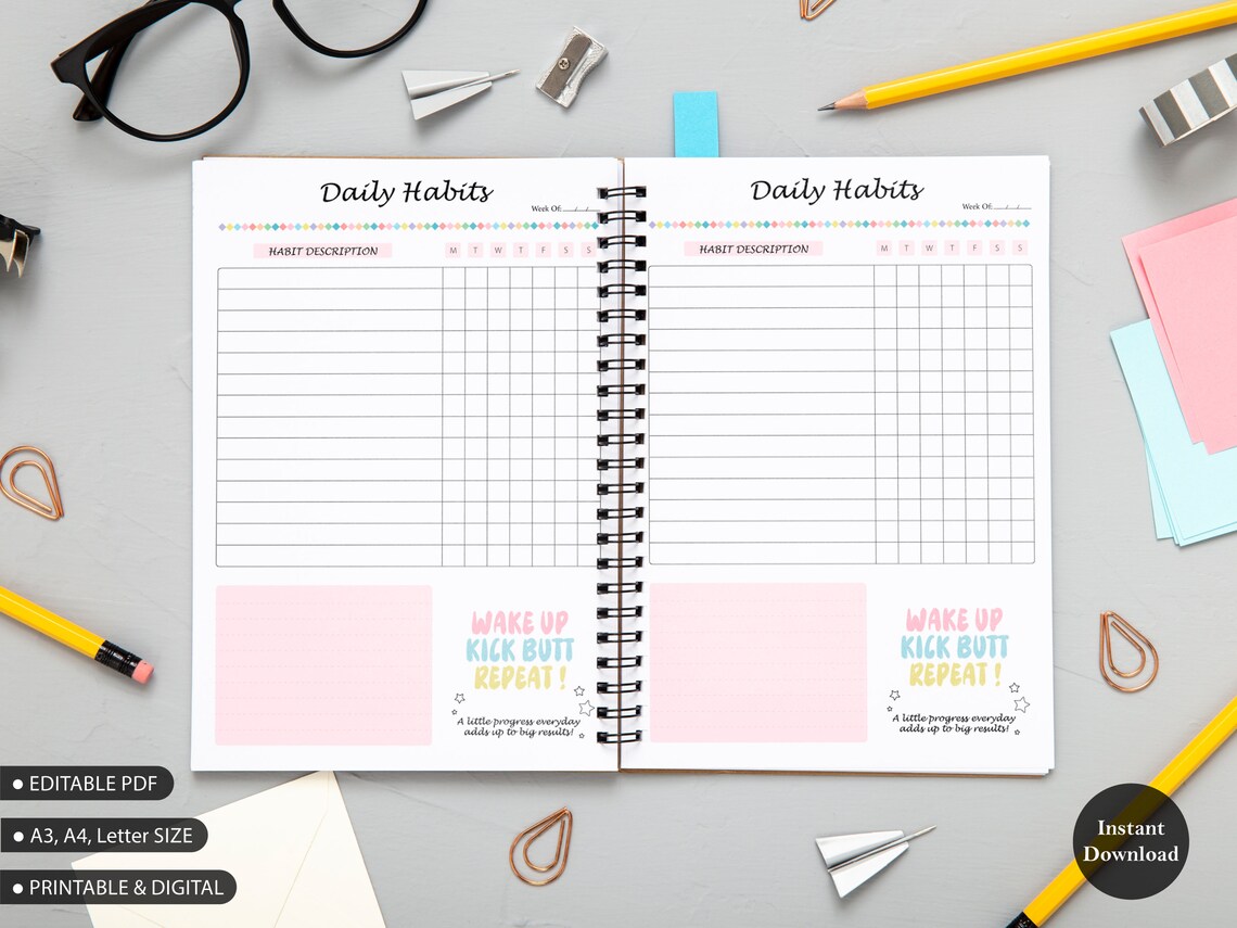 Daily Habit Tracker Printable Task Tracker Goal Tracker - Etsy