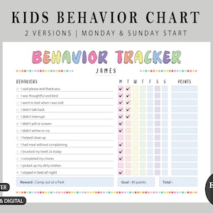 Behavior Reward Chart for Kids | Editable Digital PDF | Good Behavior ...