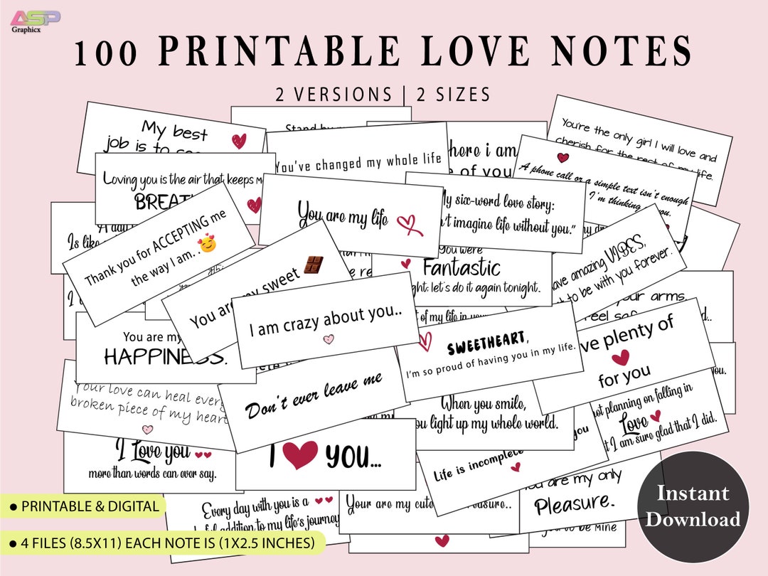 Printable Love Notes | Romantic Mini Cards for Husband | Unique Couples ...