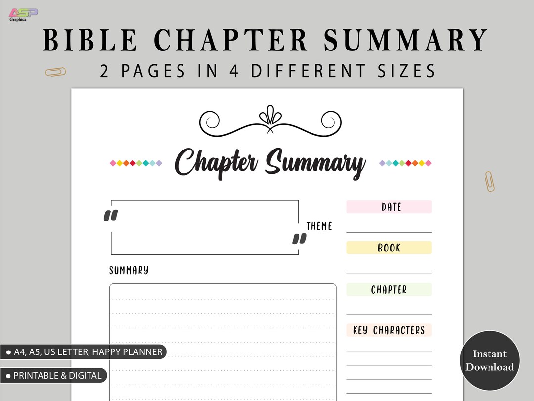 Bible Chapter Summary Printable Template | Scripture Study | Bible ...
