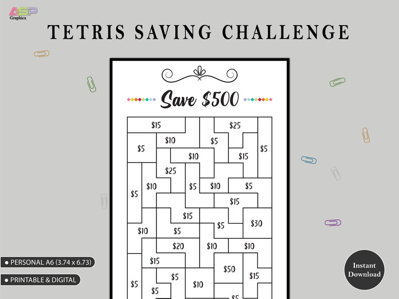 TETRIS SAVINGS CHALLENGE Rainy Days Fund Mini Savings - Etsy