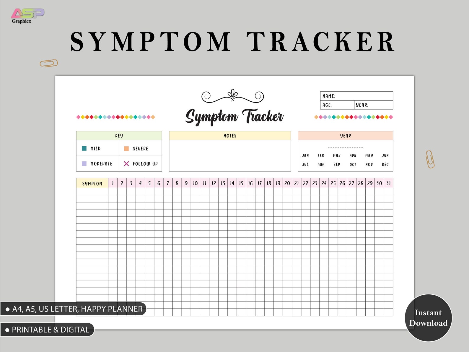 Monthly Symptom Tracker Chart Monthly Symptom Frequency & - Etsy