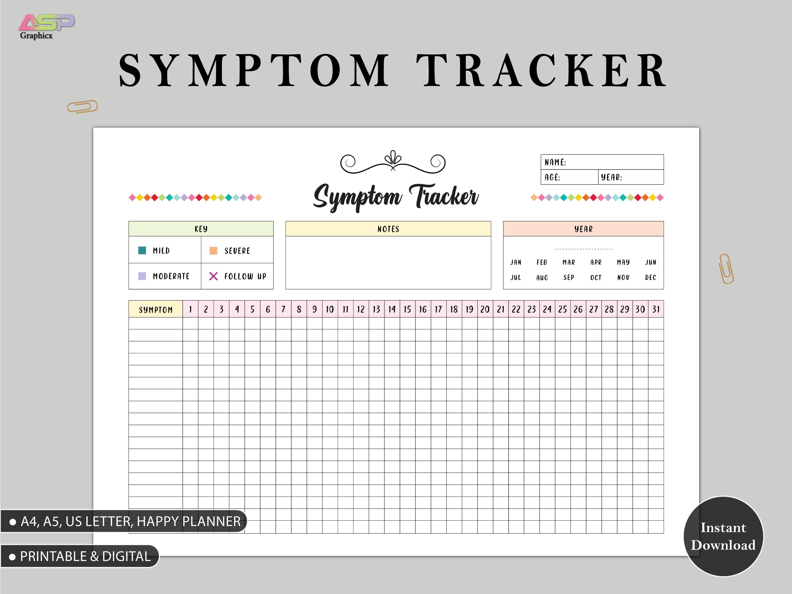 Monthly Symptom Tracker Chart Monthly Symptom Frequency & - Etsy