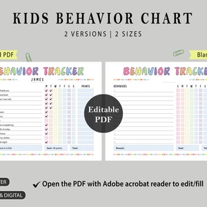 Behavior Reward Chart for Kids | Editable Digital PDF | Good Behavior ...