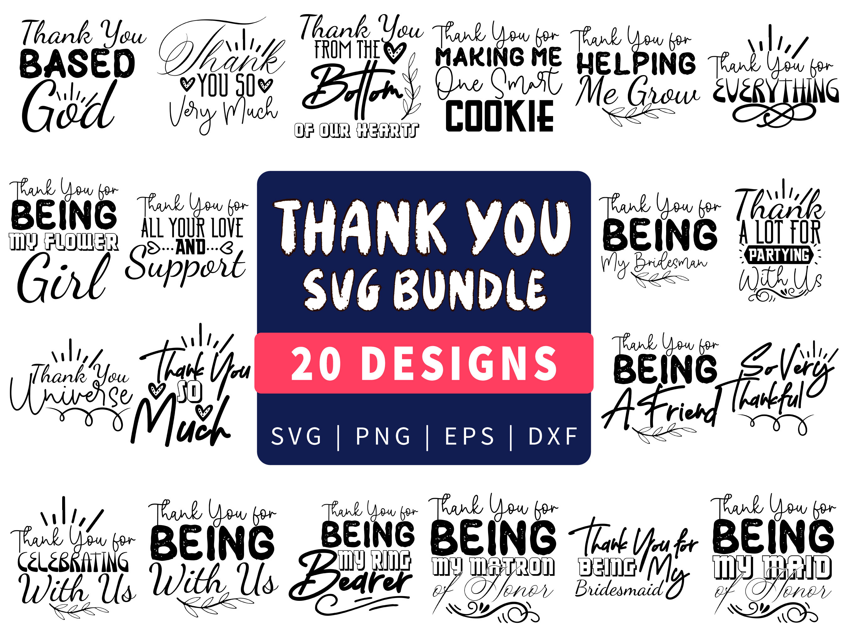 Thank You SVG Bundle, Cards, Stickers, Clipart (digital Files) - Etsy