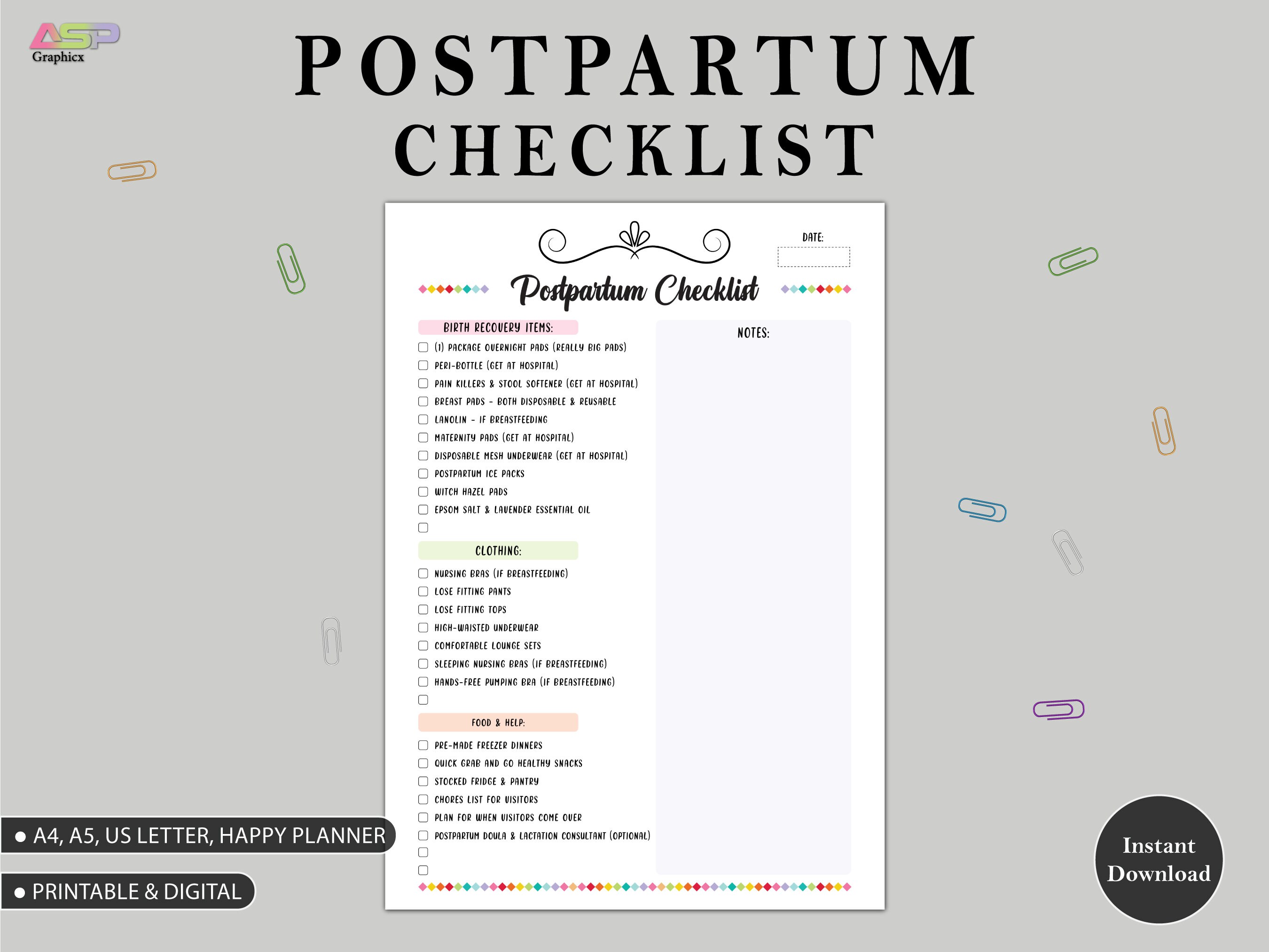Postpartum Checklist Printable | Postpartum Planner | Postpartum ...