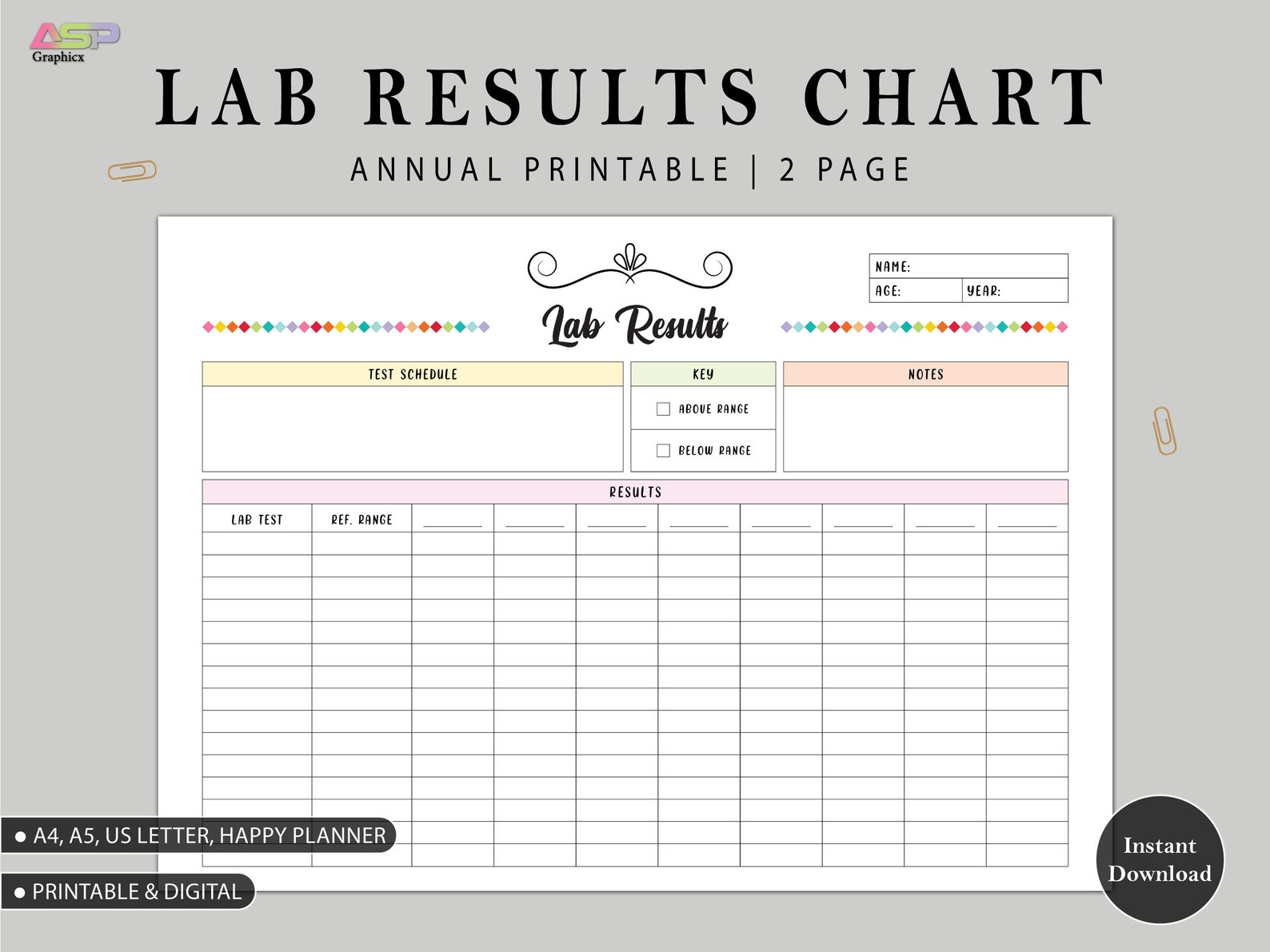 Medical Lab Test Results Chart Printable Chart to Monitor - Etsy UK
