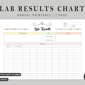 Medical Lab Test Results Chart | Printable Chart to Monitor Blood Test ...