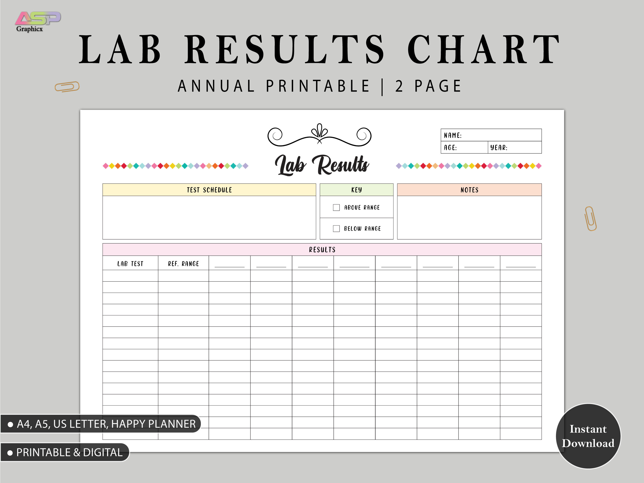 Medical Lab Test Results Chart Printable Chart to Monitor - Etsy UK