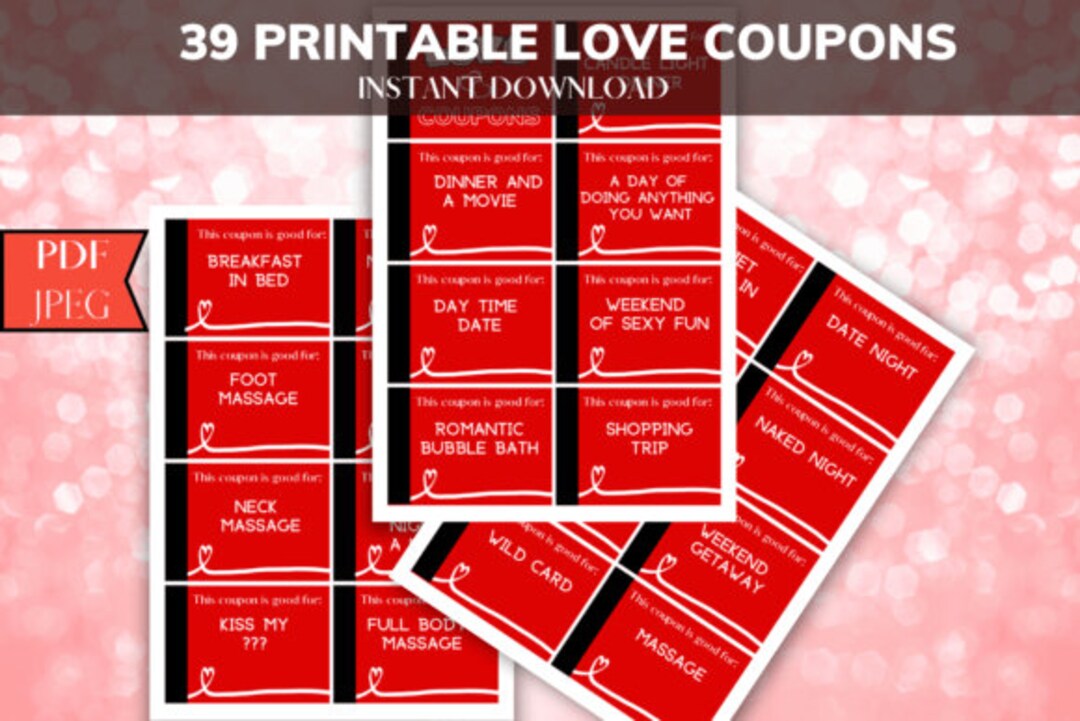Editable Printable Love Coupons, Small Valentines Vouchers, Red Love ...
