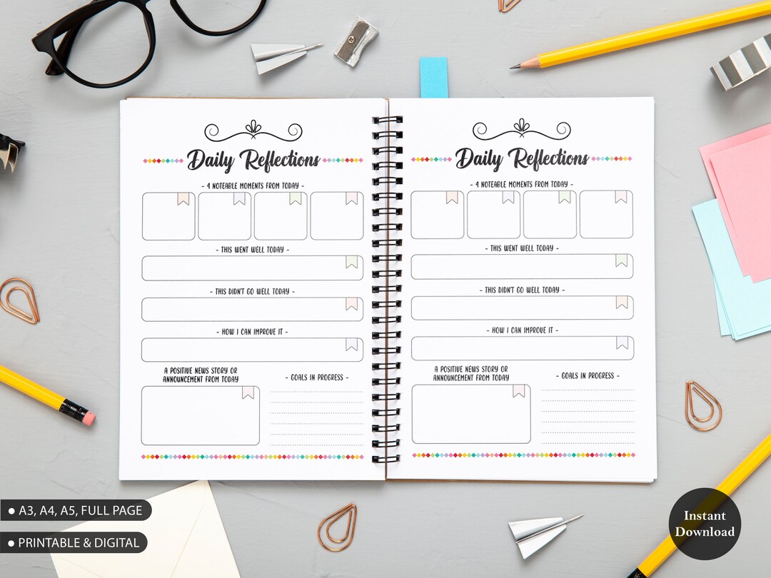 Daily Reflections Printable, Mood Tracker, Motivation, Planner Insert ...