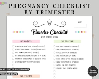 Pregnancy Trimester Checklist | Pregnancy Trimester Printable ...
