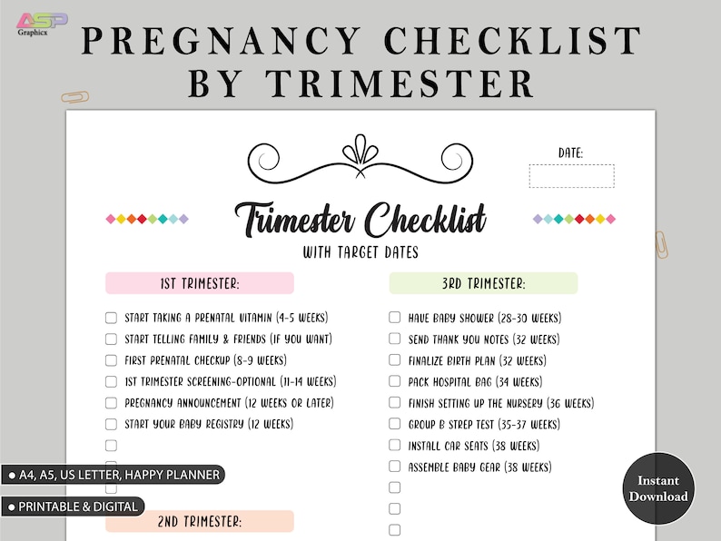 Pregnancy Trimester Checklist Pregnancy to Do List First - Etsy