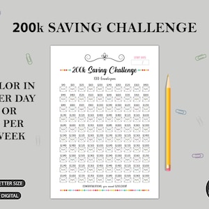 200K 100 ENVELOPE CHALLENGE Printable | 200,000 Saving Tracker | 200K ...