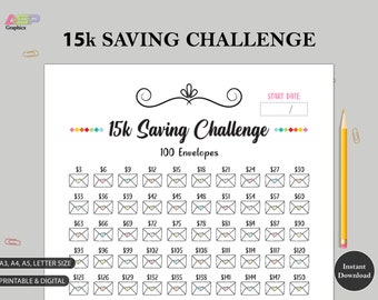 15K 52 Week Saving Challenge Printable, 15000 in 1 Year, House Savings ...