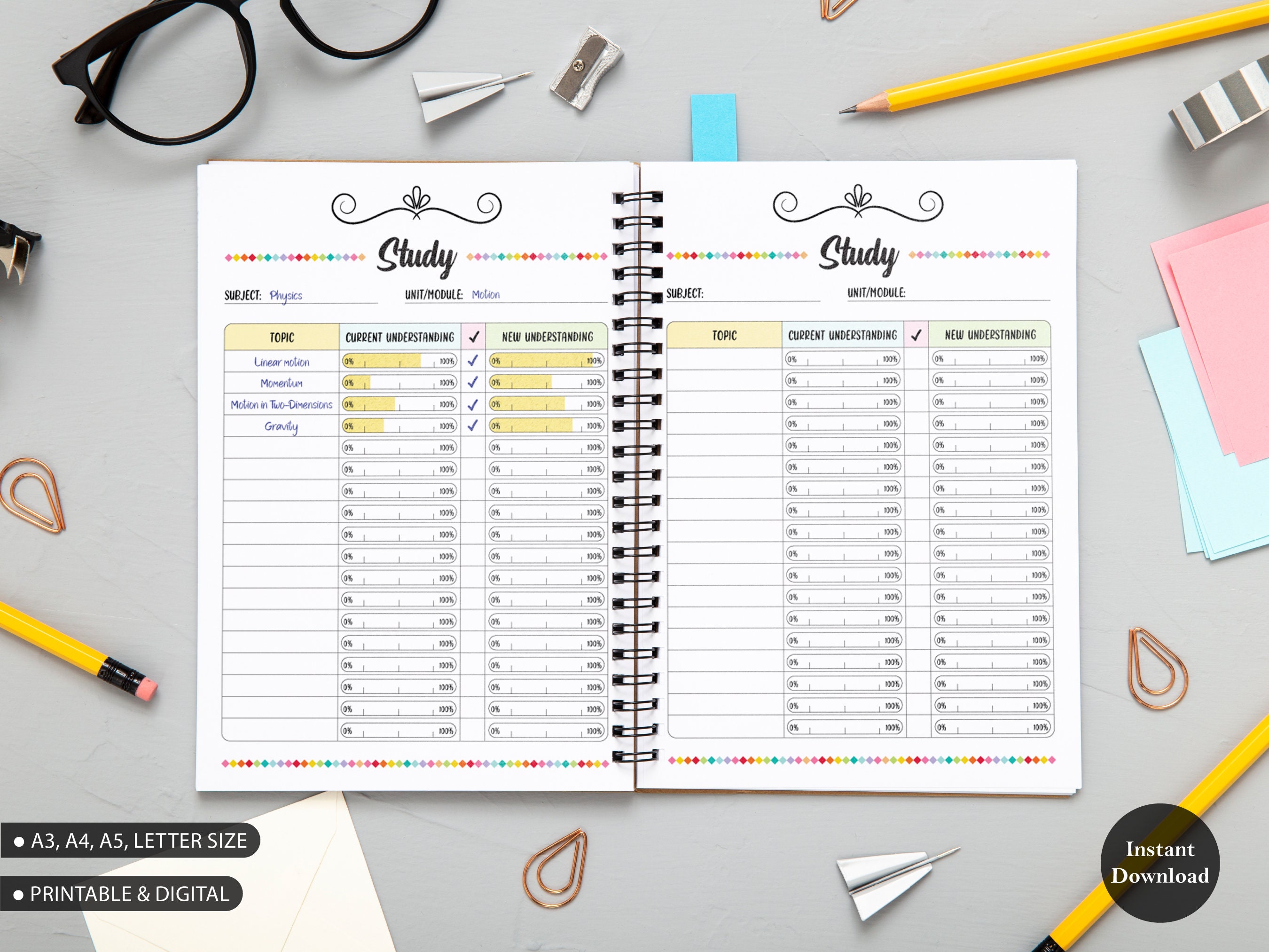Study Planner Printable, Study Log, Happy Planner Insert (digital ...