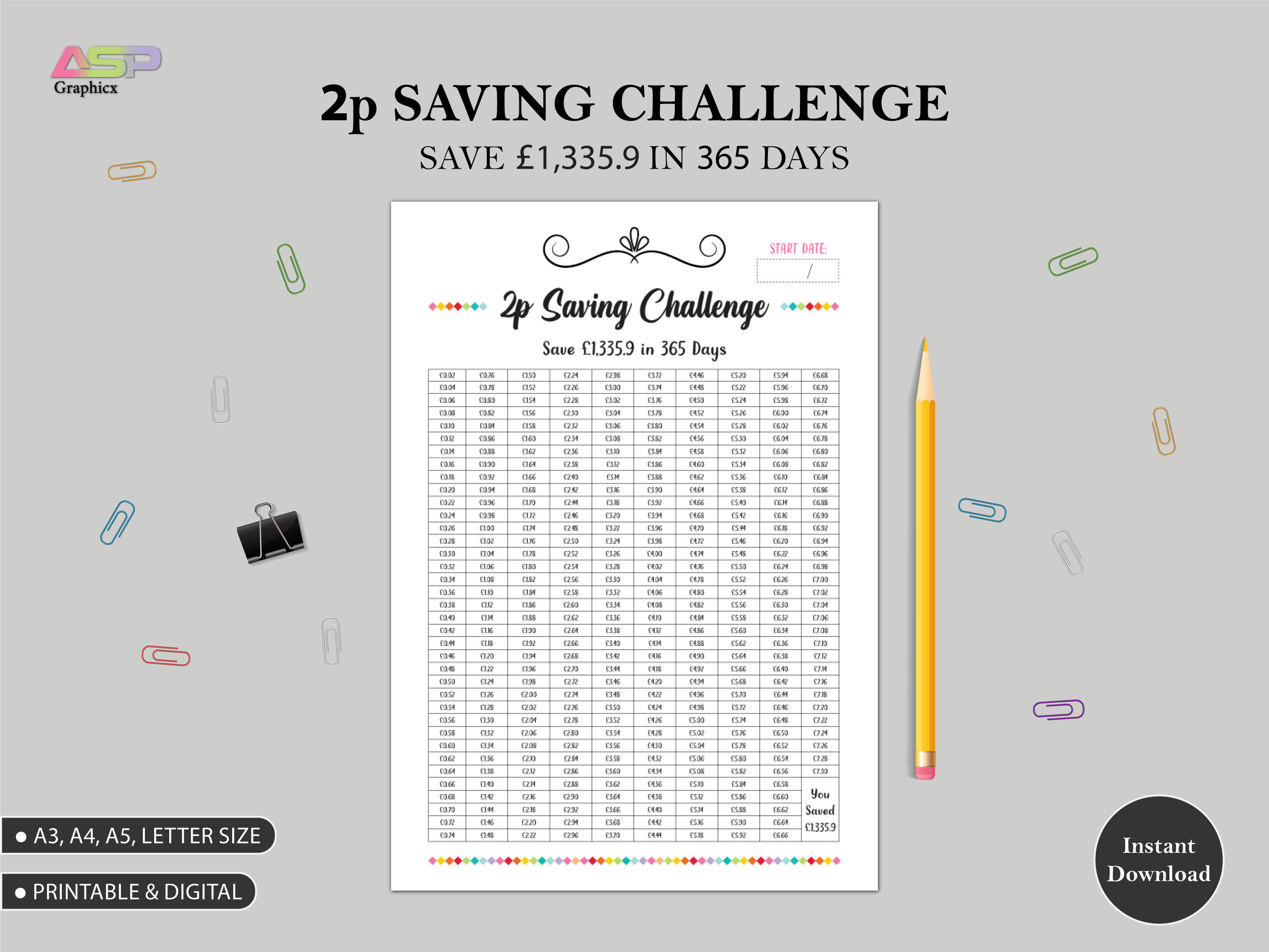 365 Days 2p Saving Challenge Printable Teach Kids to Save - Etsy