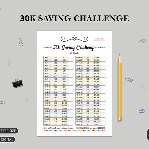 Money Saving 30000 Challenge Printable - Etsy