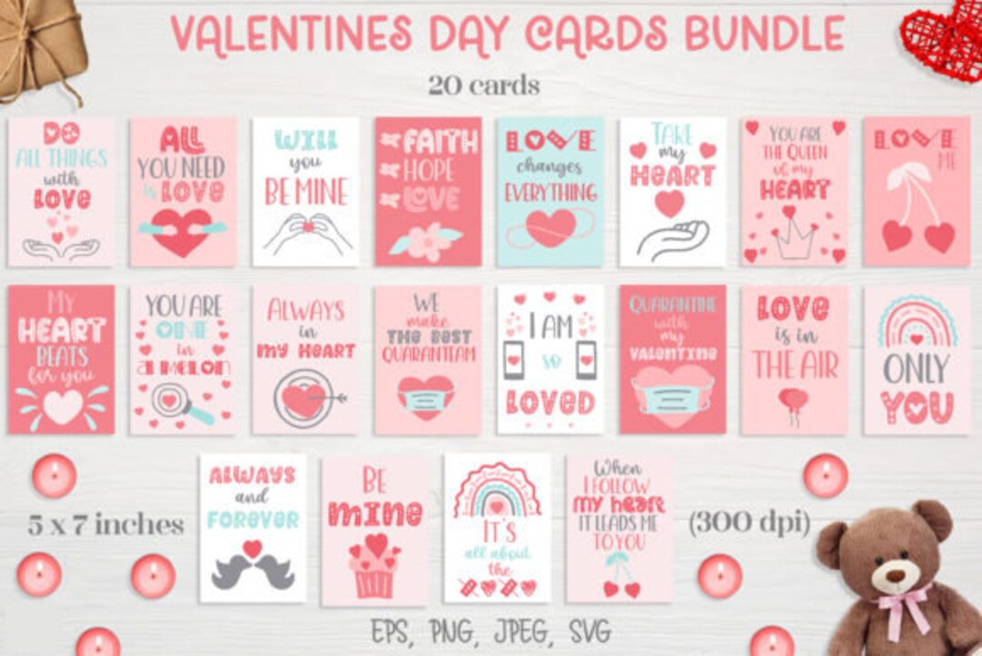 VALENTINE CARD BUNDLE, 20 Designs, Card Bundle, Valentines Svg Bundle ...