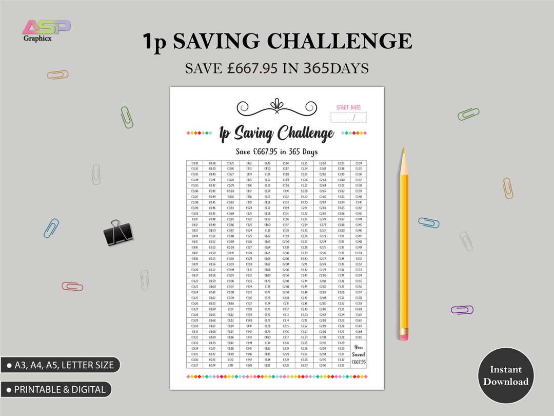 365 Days 1p Saving Challenge Printable | Teach Kids to Save | Pound ...