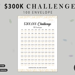 300K 100 ENVELOPE CHALLENGE Printable | 300,000 Saving Tracker | 300K ...