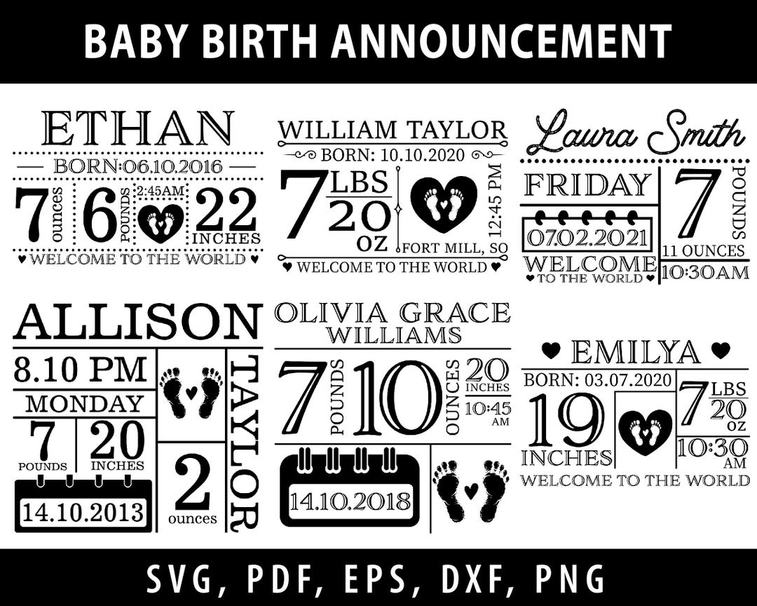 Metric Baby Stats Bundle SVG | Baby Birth Announcement Template | Baby ...