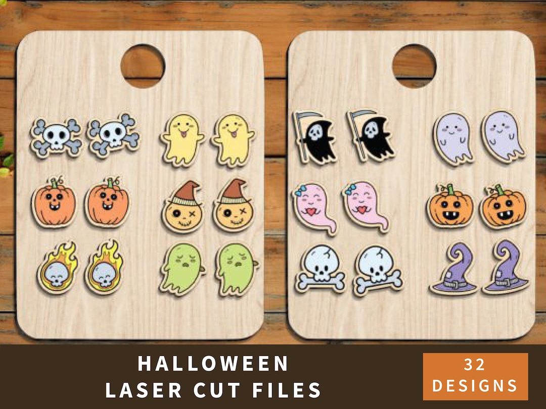 Cute Halloween Stud Earrings Laser Cut Bundle, Wooden Spooky Jewelry ...