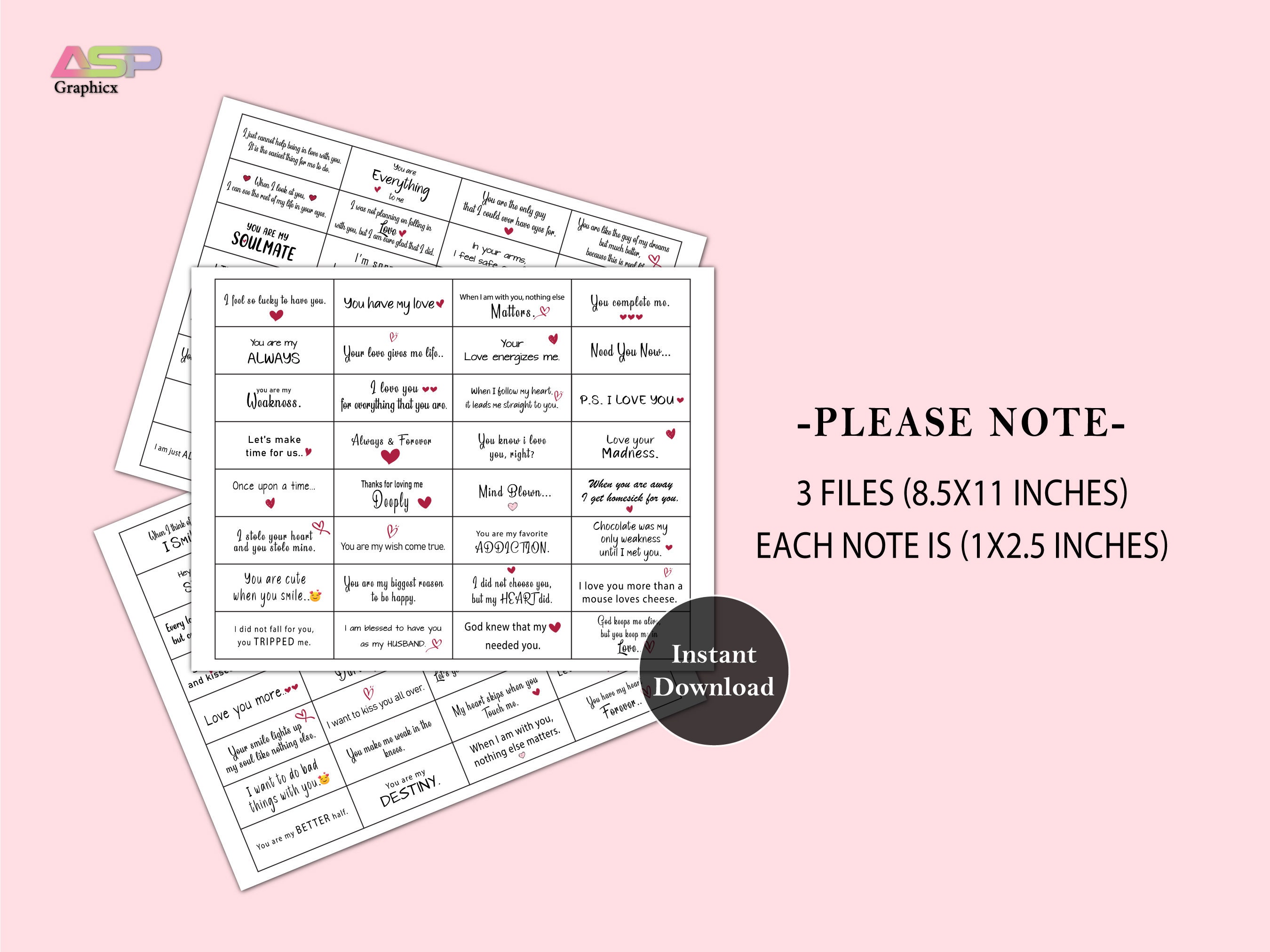 Printable Love Notes | Romantic Mini Cards for Husband | Couples Gift ...