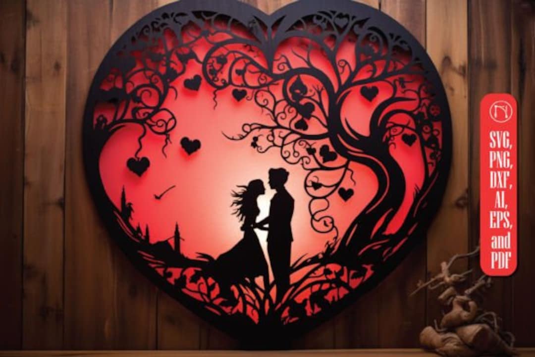 Couple in Heart Shape Stand Design for Laser Cut, Laser File, Svg File ...