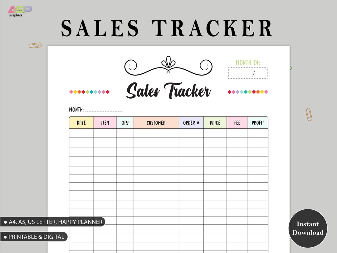 Sales Tracker Printable | Sales Tracker Template | Monthly Sales ...