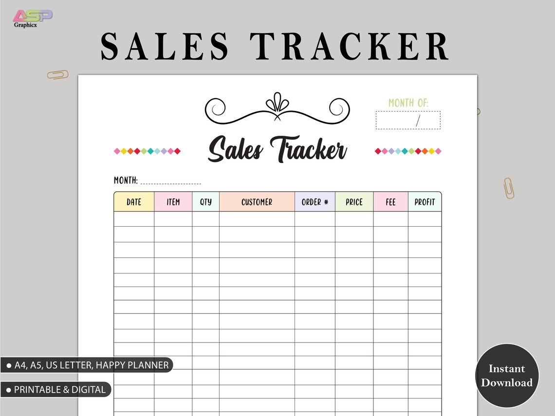 Sales Tracker Printable Sales Tracker Template Monthly - Etsy