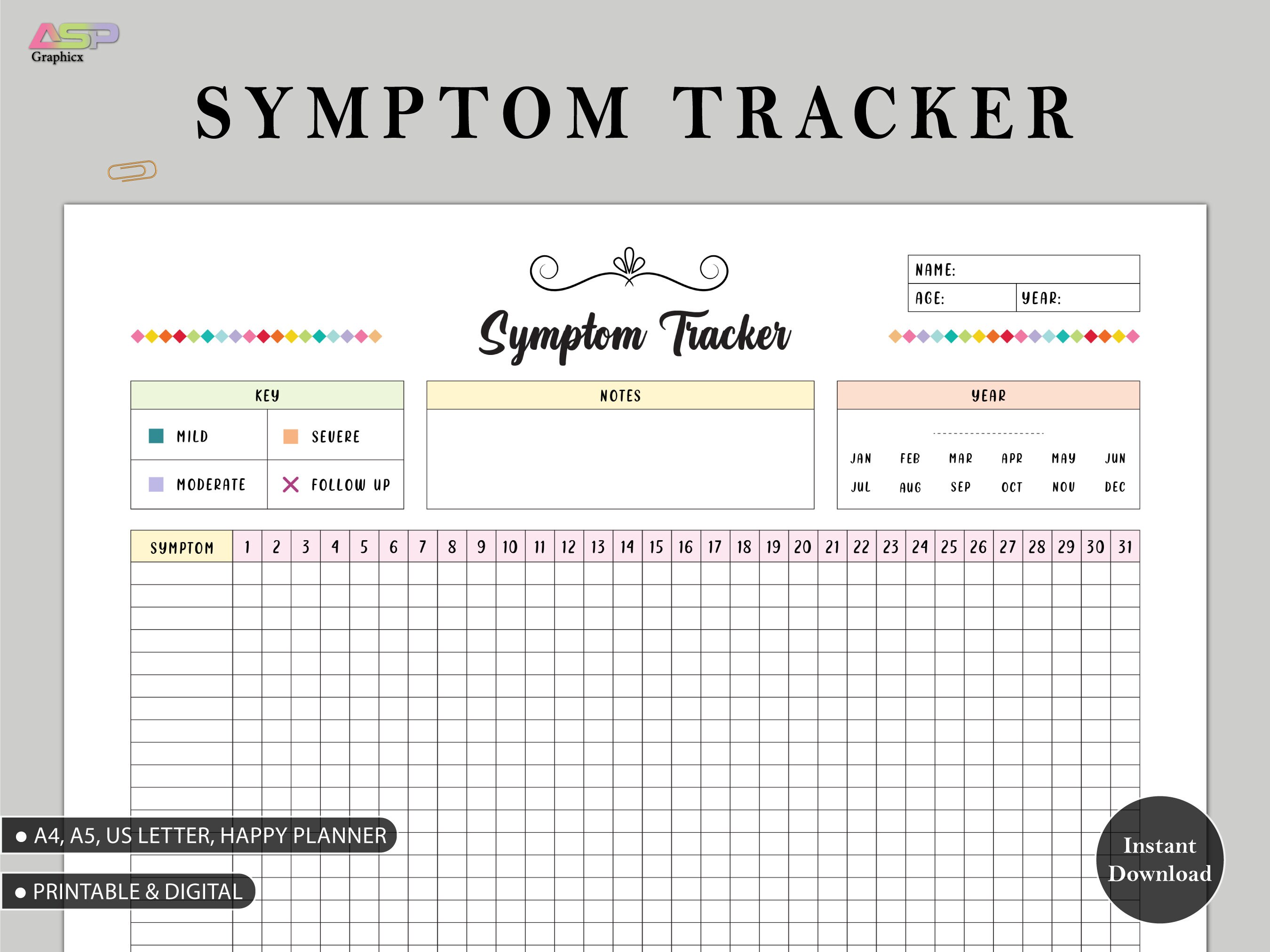 Monthly Symptom Tracker Chart Monthly Symptom Frequency & - Etsy