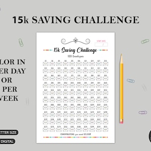 15K 100 ENVELOPE CHALLENGE Printable | 15,000 Saving Tracker | 15K ...