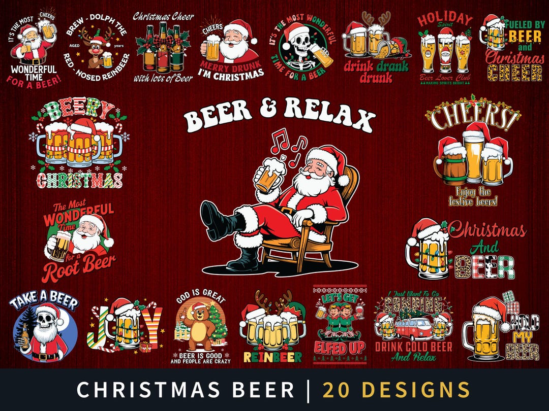 Christmas Beers Png Bundle, Christmas Alcohol SVG, Santa Hat Png, Santa ...