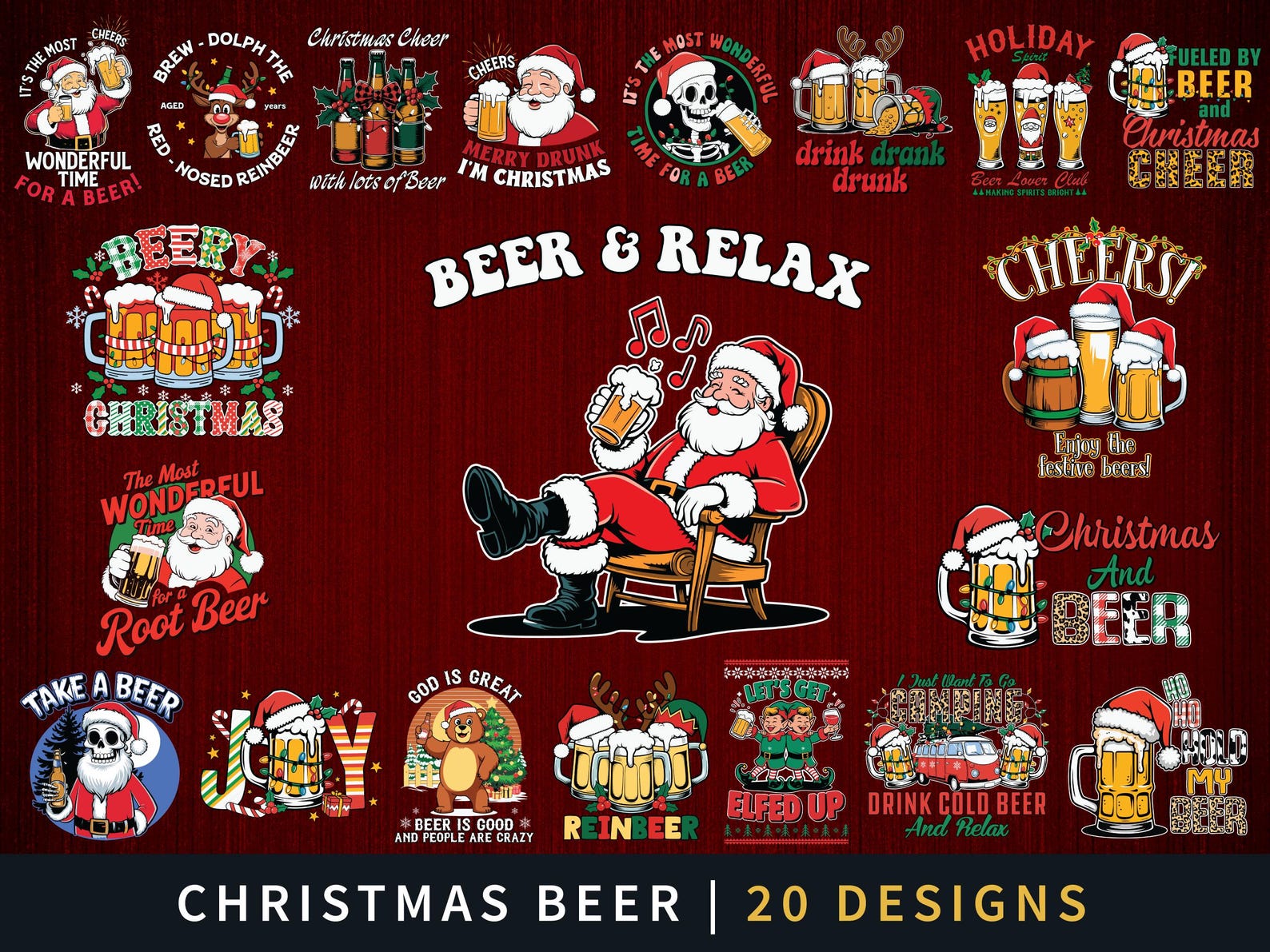 Christmas Beers Png Bundle, Christmas Alcohol SVG, Santa Hat Png, Santa ...