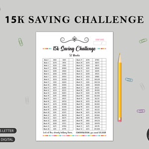 15K 52 Week Saving Challenge Printable | 15000 in 1 Year | House ...