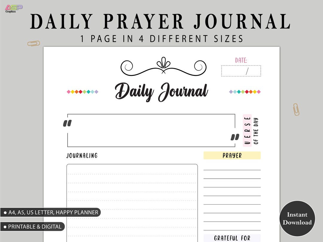 Daily Prayer Journal Printable Template | Daily Scripture Reading ...