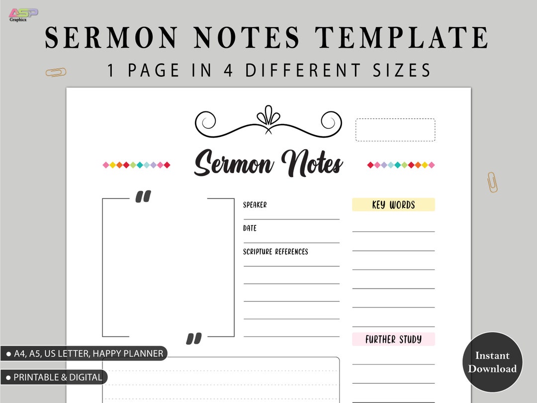 Sermon Notes Printable Template | Christian Planner Printable Cornell ...