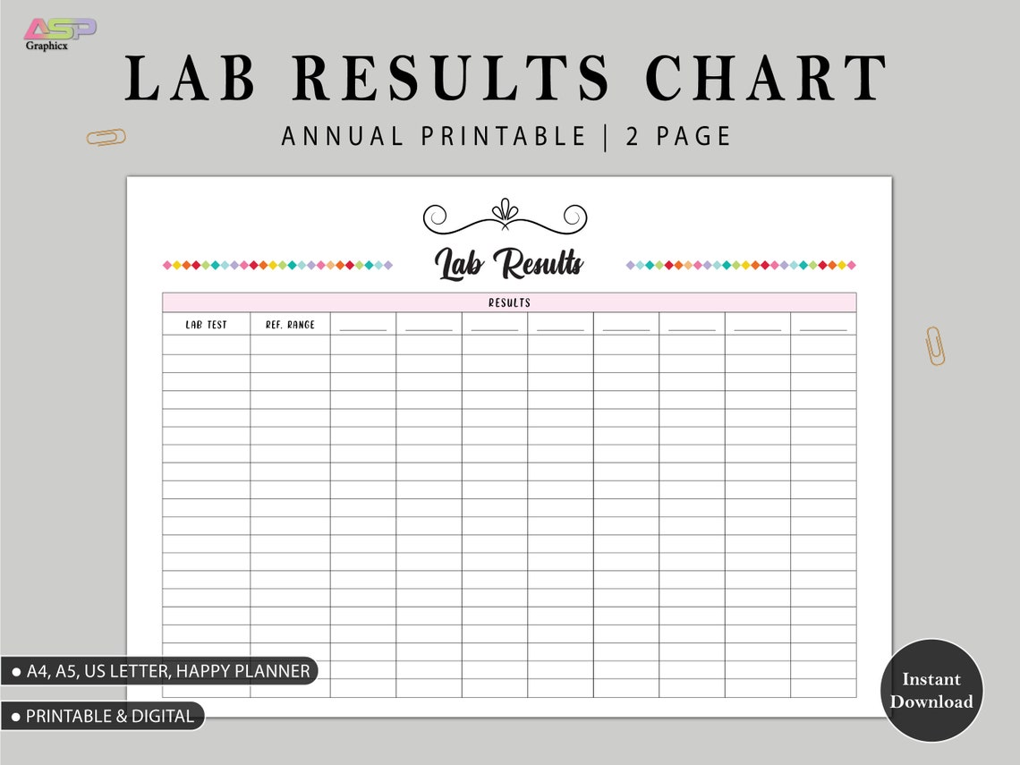 Medical Lab Test Results Chart Printable Chart to Monitor - Etsy UK