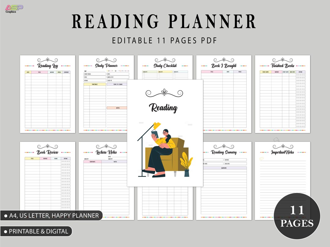 Reading Planner Bundle | Reading Journal | Study Planner | Reading Log ...