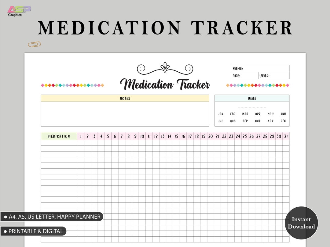 Monthly Medication Tracker | Chart Monthly Medication Intake | Chronic ...